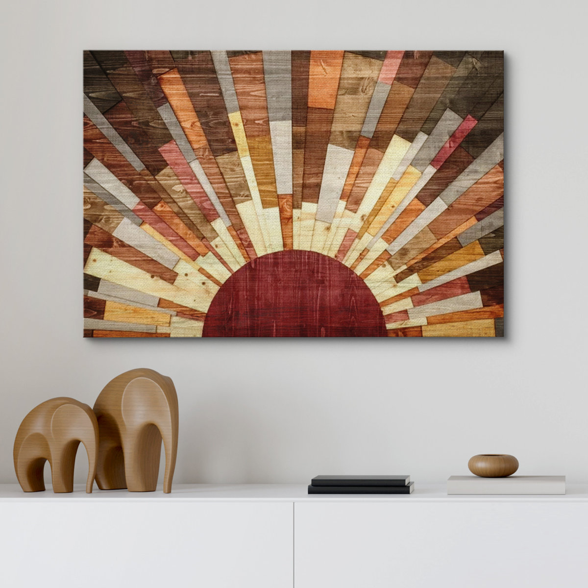 IDEA4WALL Western Wood Effect Landscape Brown Sun Rays Rustic Decor Southwest Pictures Large ...